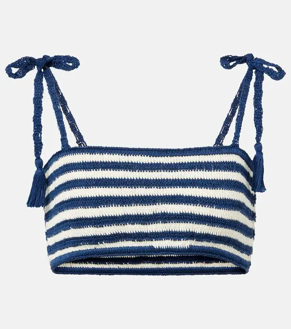 Anna Kosturova Coastal Striped Crochet Crop Top - Blue