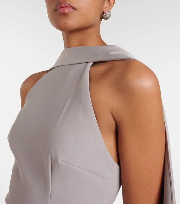 Solace London Cece Satin And Crepe Gown - Grey