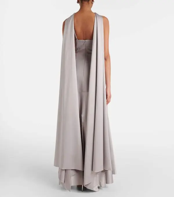 Solace London Cece Satin And Crepe Gown - Grey
