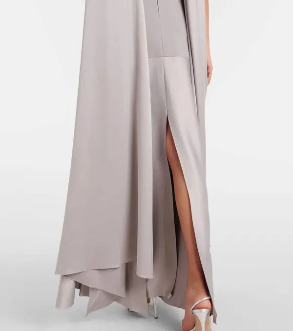 Solace London Cece Satin And Crepe Gown - Grey