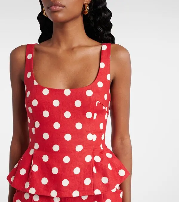 Posse Rosalie Polka-dot Linen Top - Red