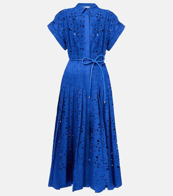Rebecca Vallance Floral Cotton Lace Shirt Dress - Blue