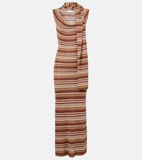 AYA MUSE Striped Silk-blend Midi Dress - Brown
