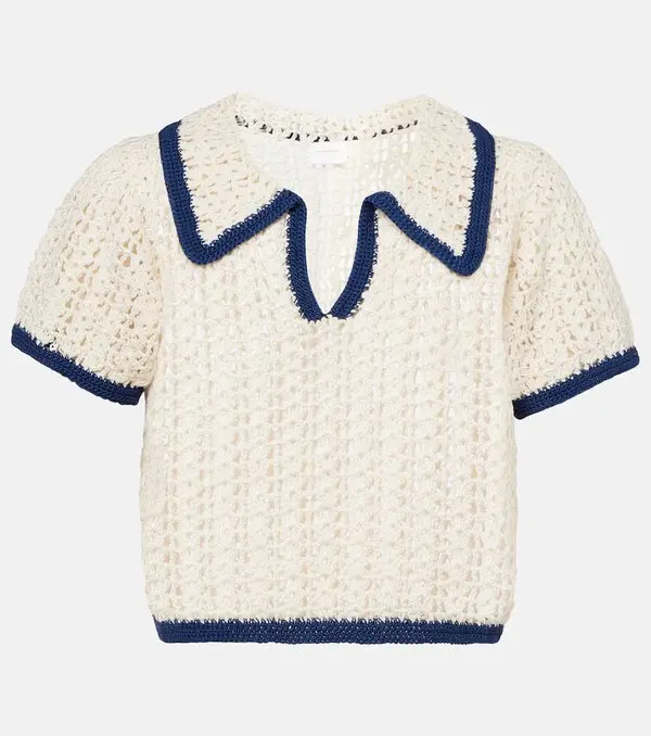 Anna Kosturova Coastal Crochet Polo Shirt - Blue