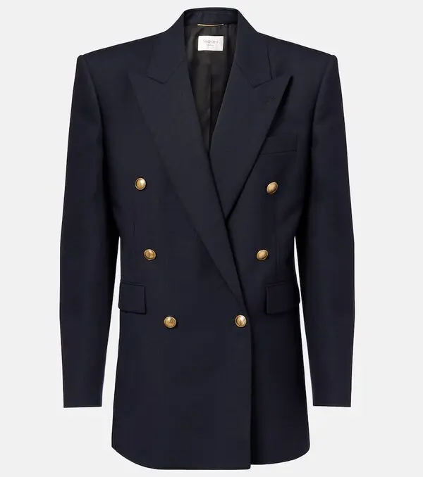Saint Laurent Double-breasted Wool Chine Blazer