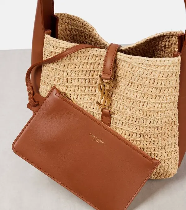 Saint Laurent Le 5 A 7 Small Raffia Shoulder Bag - Neutrals