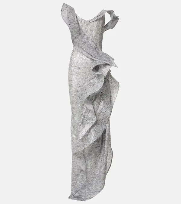 Maticevski Satellite Wave Ruffled Gown - Silver