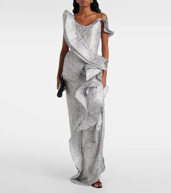 Maticevski Satellite Wave Ruffled Gown - Silver