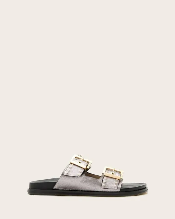 ALLSAINTS Magda Studded Leather Sandals - Silver