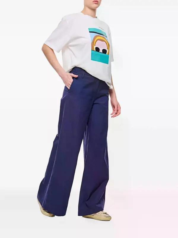 Alberto Biani Cotton Wide-leg Trousers - Blue