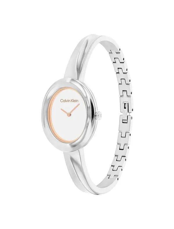 Calvin Klein Contoured Bezel Bangle Watch - Silver