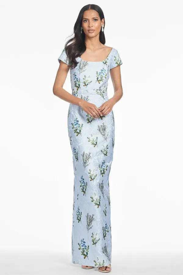 Sachin & Babi Printed Cloque Grace Gown