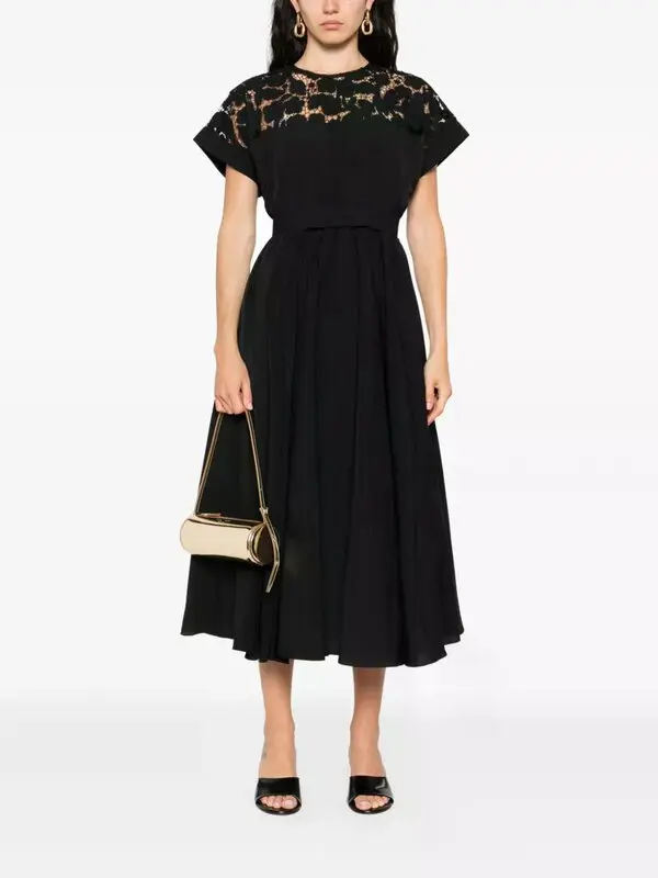 NISSA Lace-detailed Midi Dress - Black