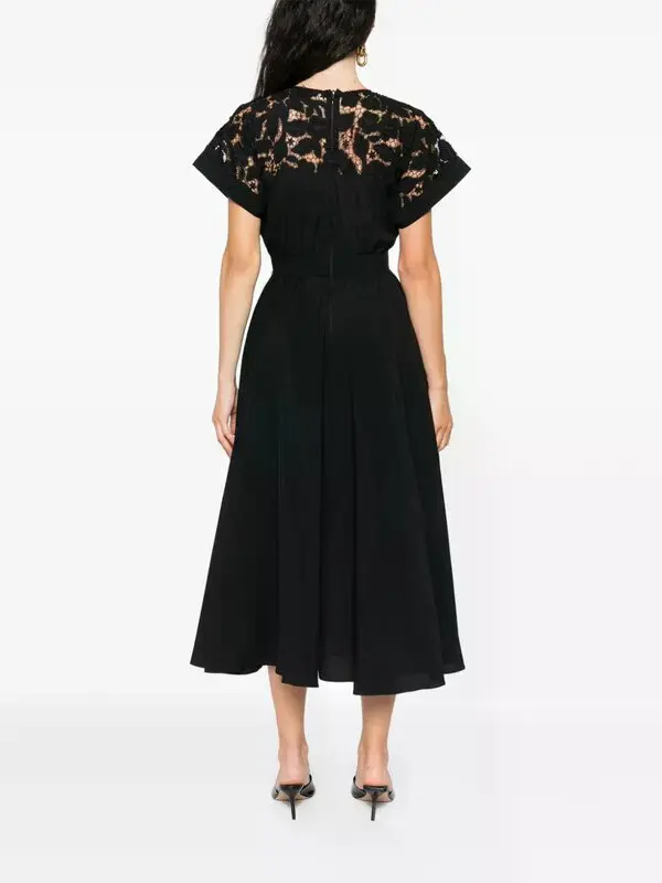 NISSA Lace-detailed Midi Dress - Black