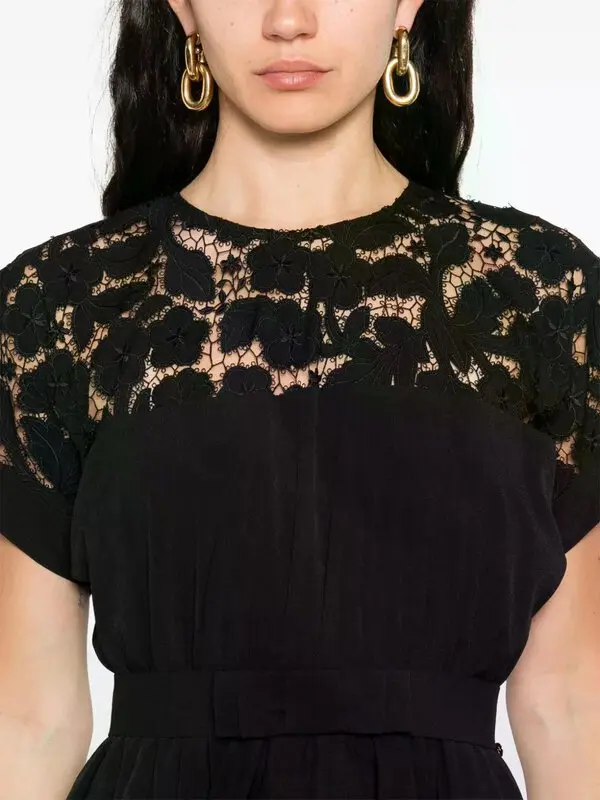 NISSA Lace-detailed Midi Dress - Black