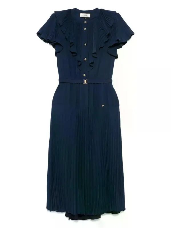 NISSA Pleated Midi Dress - Blue