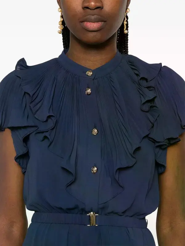 NISSA Pleated Midi Dress - Blue