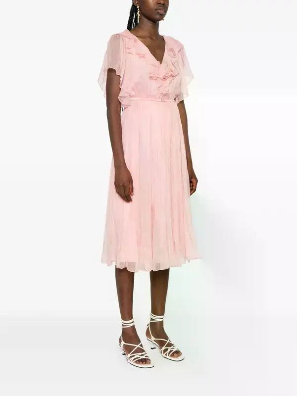 NISSA Floral-appliqué Midi Dress - Pink