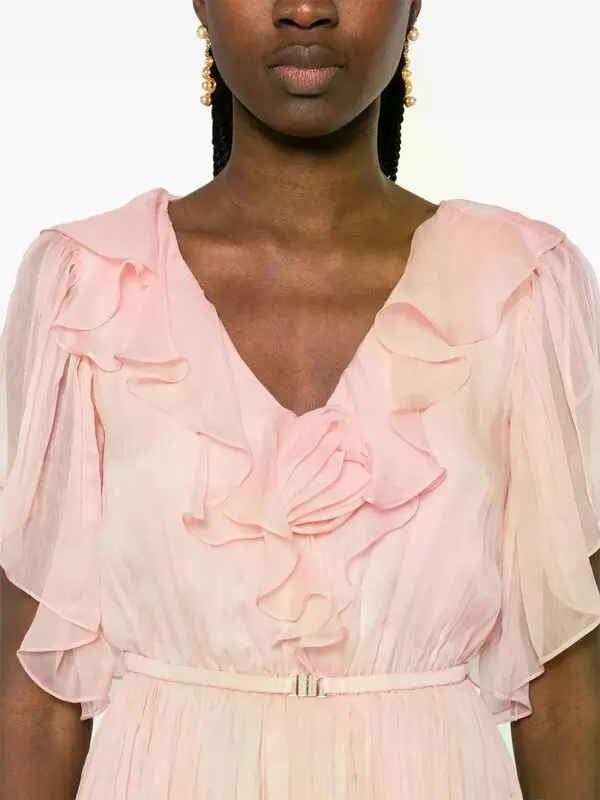 NISSA Floral-appliqué Midi Dress - Pink