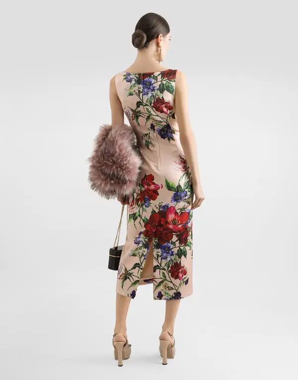 Dolce & Gabbana Satin Calf-length Sheath Dress With Floral - Print