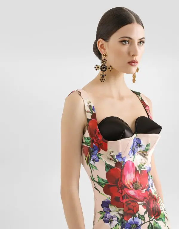 Dolce & Gabbana Satin Calf-length Sheath Dress With Floral - Print