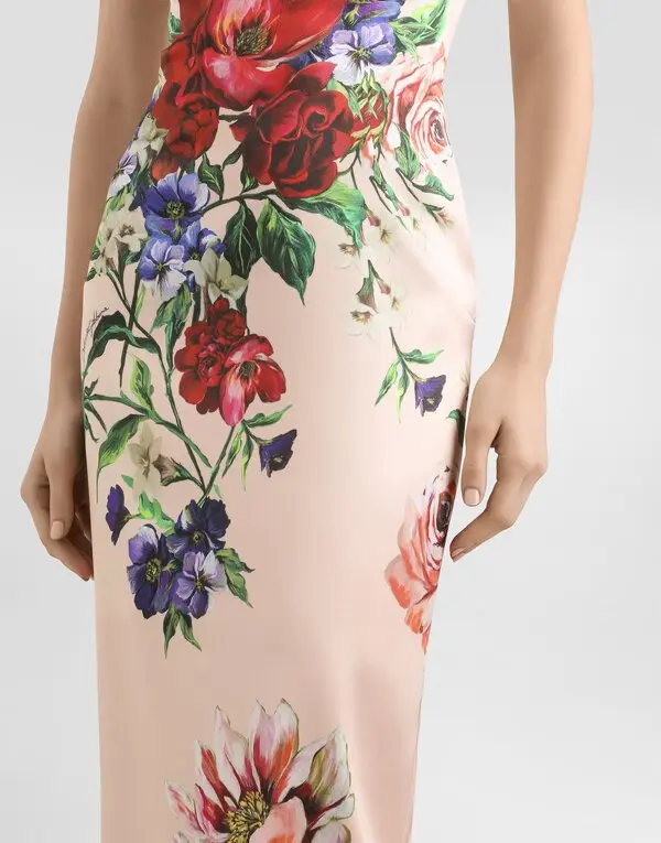 Dolce & Gabbana Satin Calf-length Sheath Dress With Floral - Print