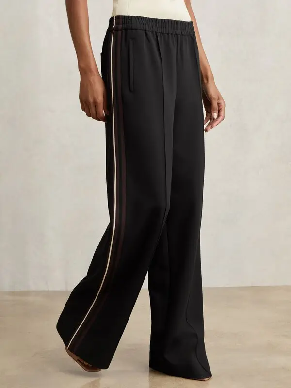 REISS Robyn Side-stripe Wide-leg Trousers - Black