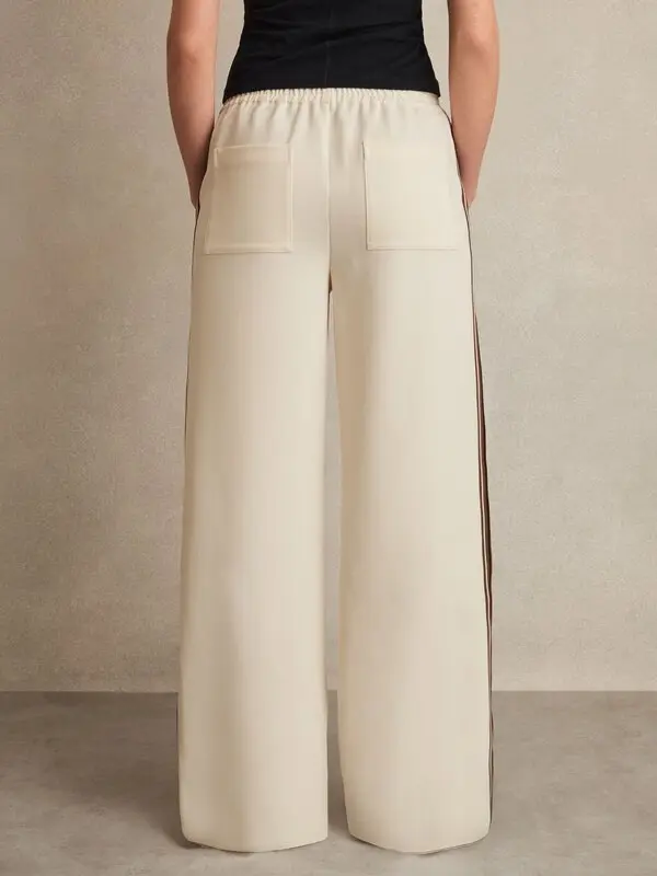 REISS Robyn Side-stripe Wide-leg Trousers - Cream
