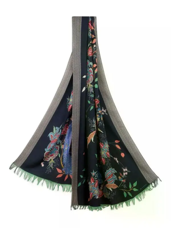Etro Peacocks-print Wool Scarf
