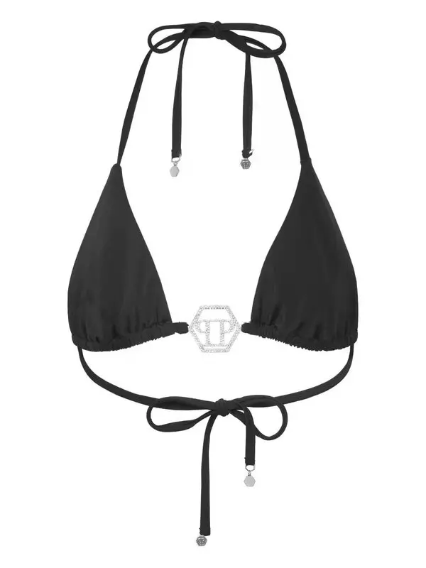 Philipp Plein Crystal Hexagon Triangle Bikini Top - Black
