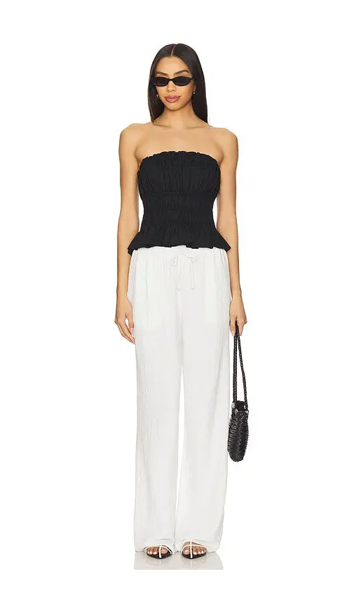 LOVERS AND FRIENDS Smocked Poplin Strapless Top