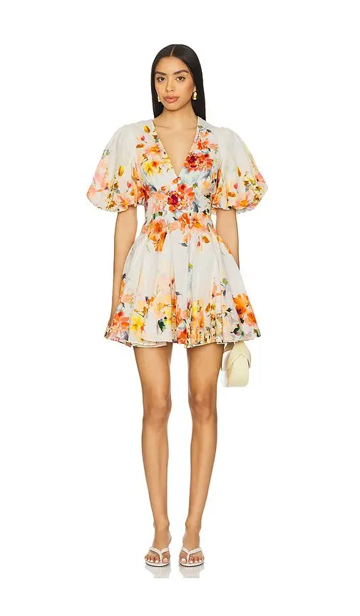 Hemant & Nandita Short Dress With Puffed Sleeves And Floral Print