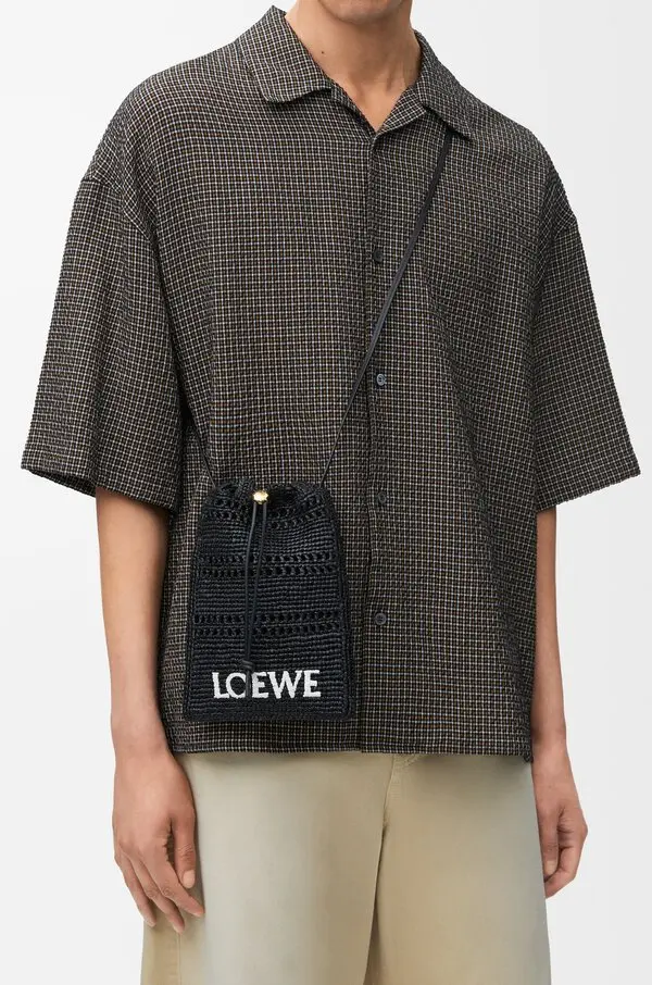 Loewe Raffia Drawstring Pocket - Black