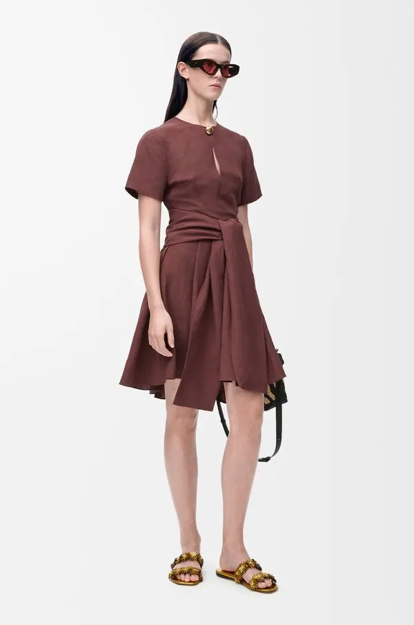 chinese dress ladies Marabel Textured Fluid Viscose and Linen Dress – La Garçonne main image 1