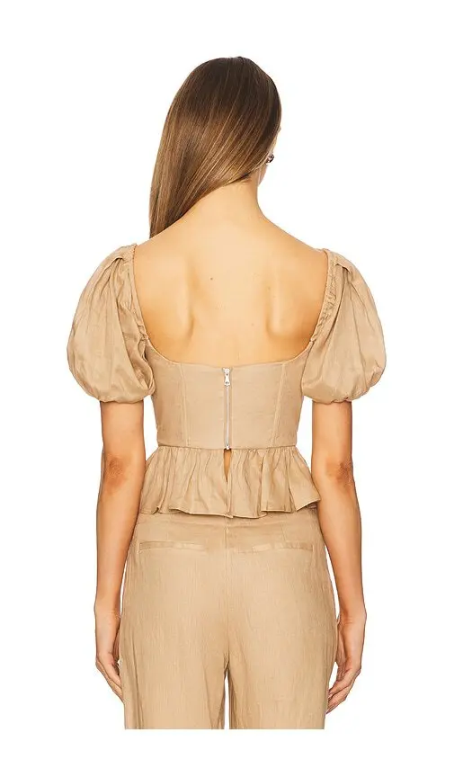 Bardot Esra Puff Sleeve Corset Top - Latte