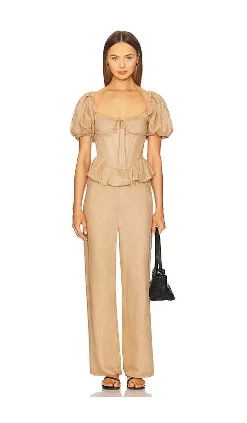 Bardot Esra Puff Sleeve Corset Top - Latte