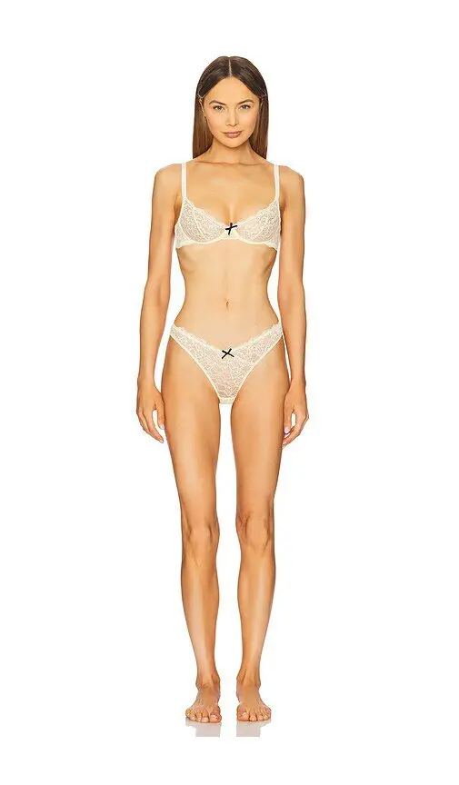 FLEUR DU MAL Bianca Lace Thong In Cream - Buttercup