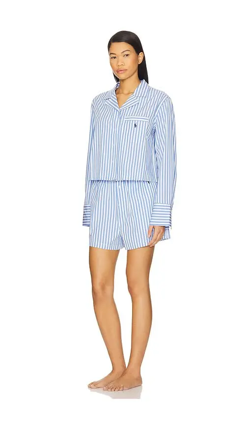 Polo Ralph Lauren Crop & Boxer Pj Set In Blue - White Cloud & Hydrangea