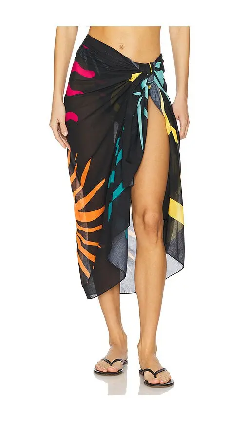 CALA DE LA CRUZ Luana Sarong In Black - Malibu Multi