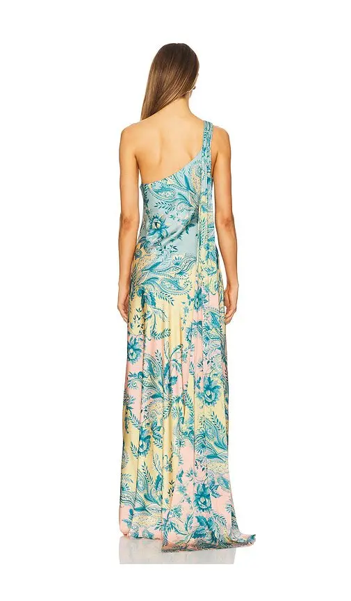 Hemant & Nandita One Shoulder Maxi Dress - Blue Yellow Mix