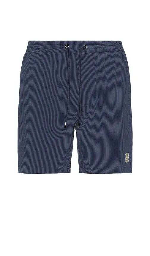 Marine Layer 6" Stretch Swim Trunk - Navy & Blue Stripe