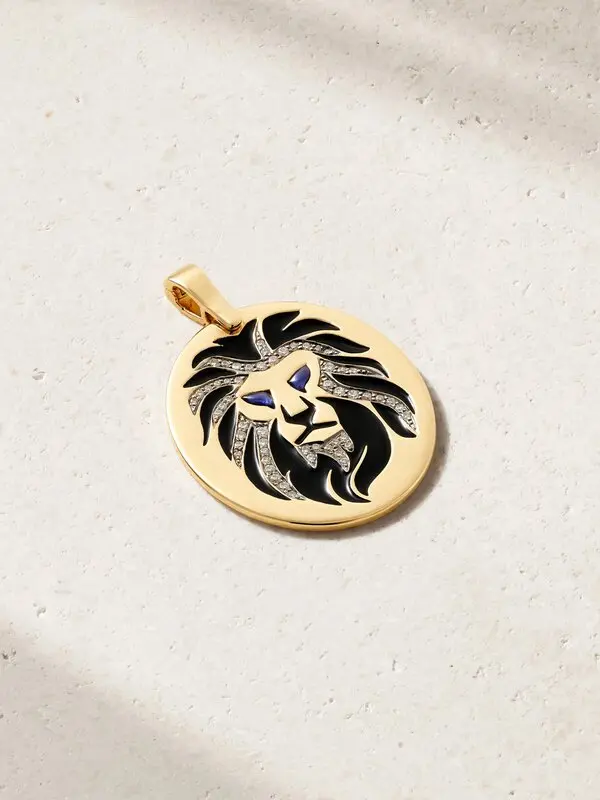 DIANE KORDAS Lion 18-karat Diamond, Sapphire And Enamel Pendant - Gold