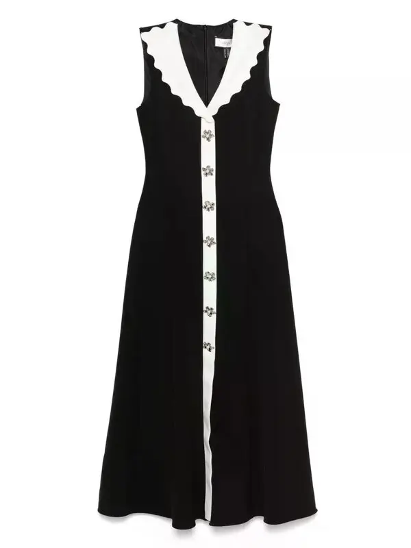 NISSA Scalloped Collar Midi Dress - Black