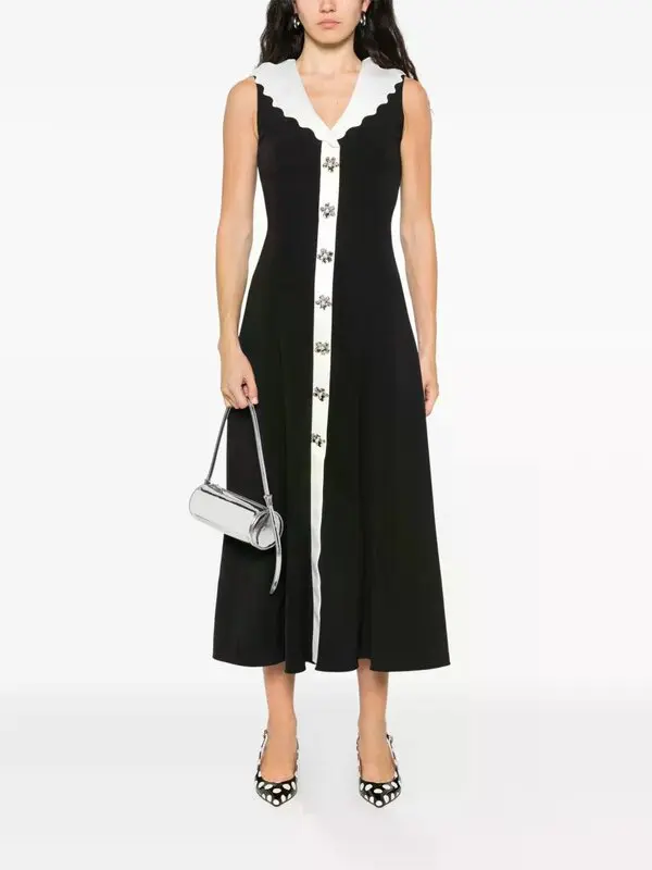 NISSA Scalloped Collar Midi Dress - Black