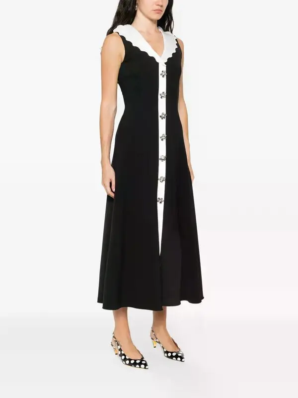 NISSA Scalloped Collar Midi Dress - Black