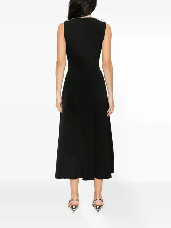NISSA Scalloped Collar Midi Dress - Black