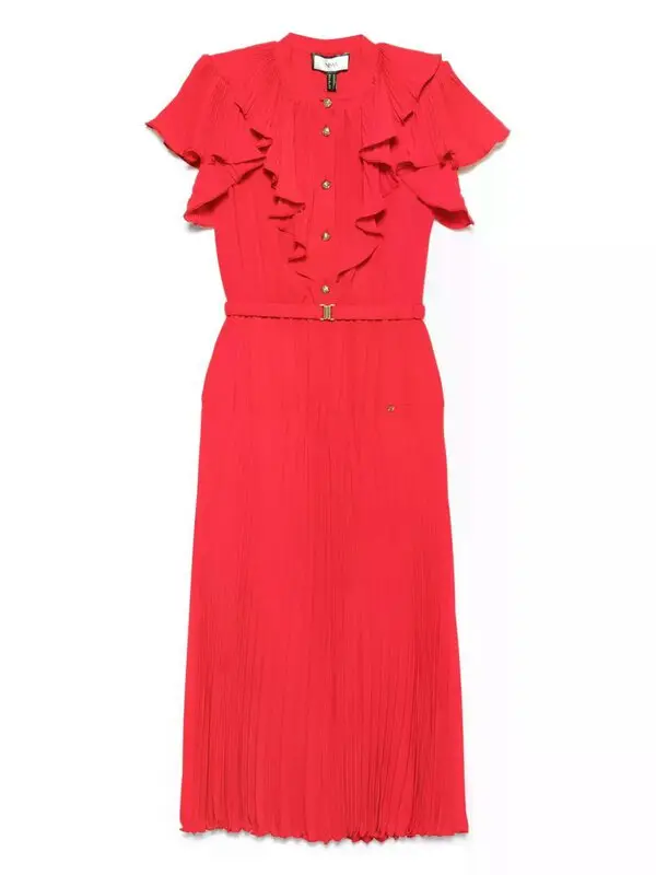 NISSA Pleated Midi Dress - Red