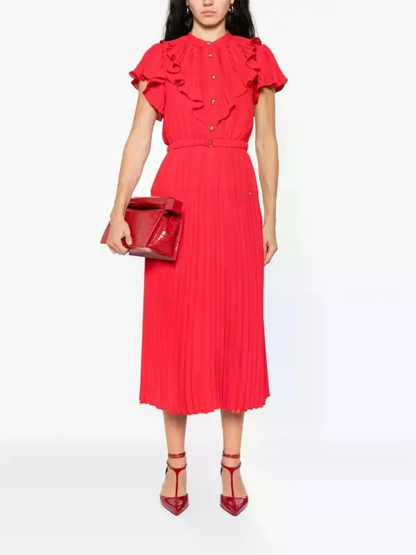 NISSA Pleated Midi Dress - Red