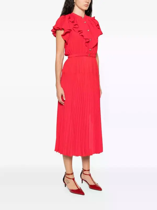 NISSA Pleated Midi Dress - Red