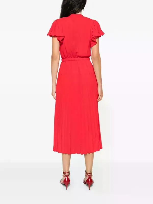 NISSA Pleated Midi Dress - Red